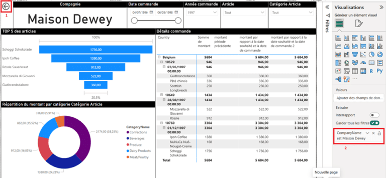 Créer et utiliser une page d'extraction dans Power BI