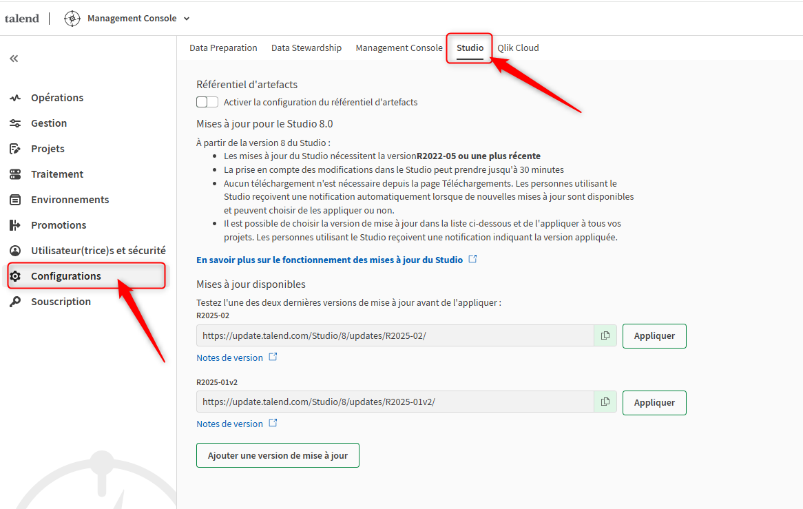 Tutoriel : Gérer les mises à jour du Studio Talend via TMC
